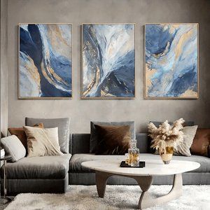 Art | Nwt 3 Piece Blue And Gold Abstract Poster Wall Art 2362x1575 ...